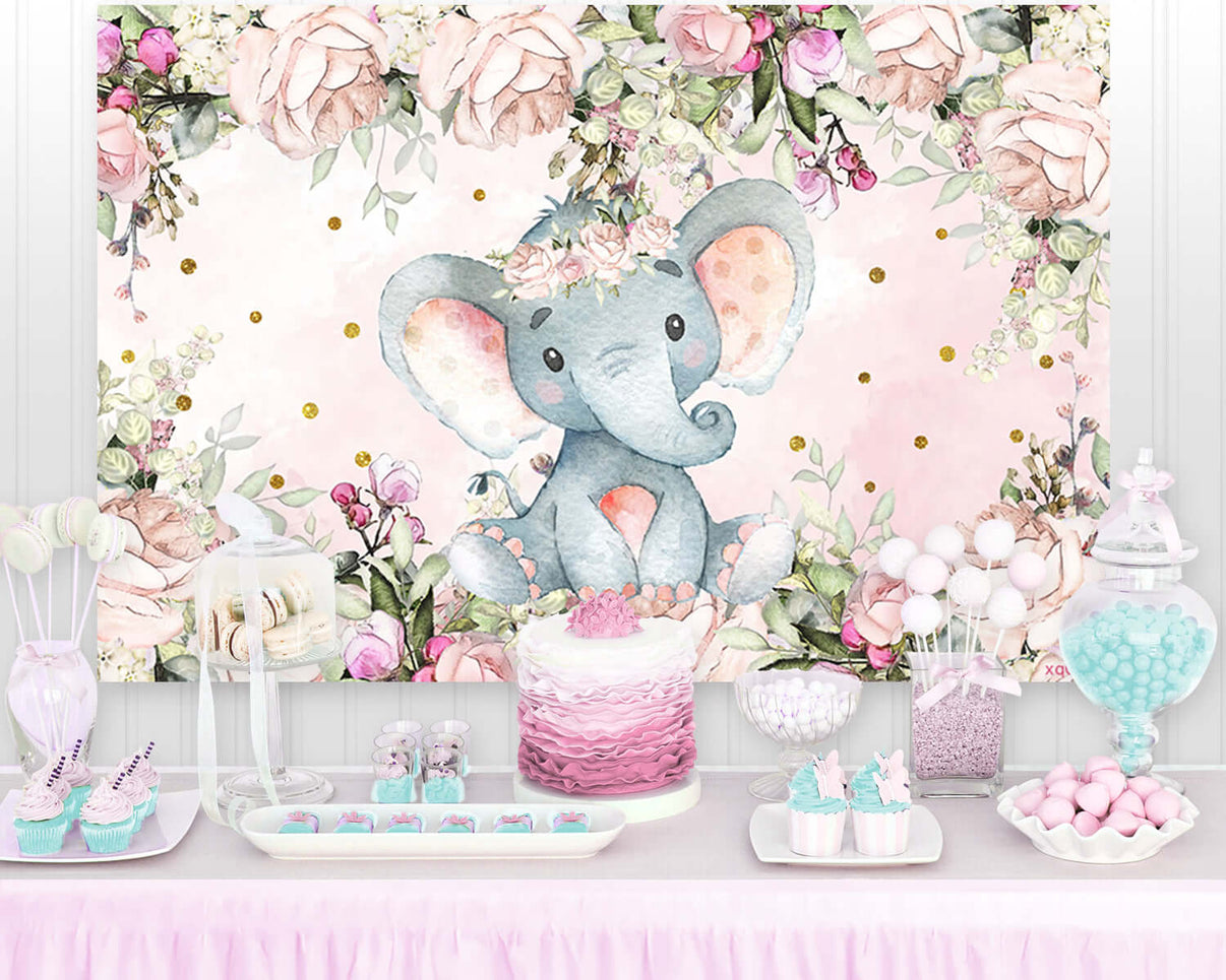 Elephant Backdrop Safari Party Wild One Newborn Baby Shower 1st Birthd ...