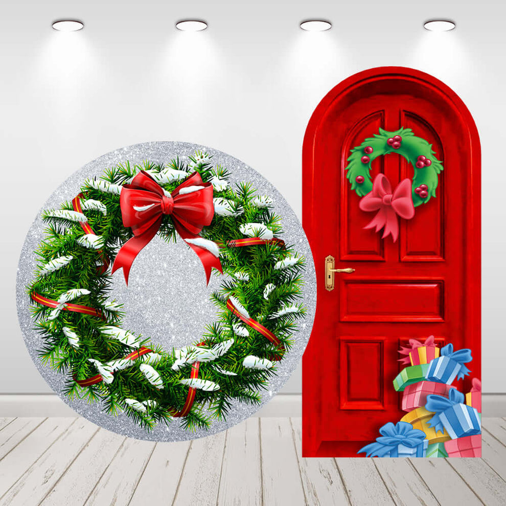 Red Chirstmas Arch Cover Chiara Backdrops Green Chirstmas Tree Feliz N