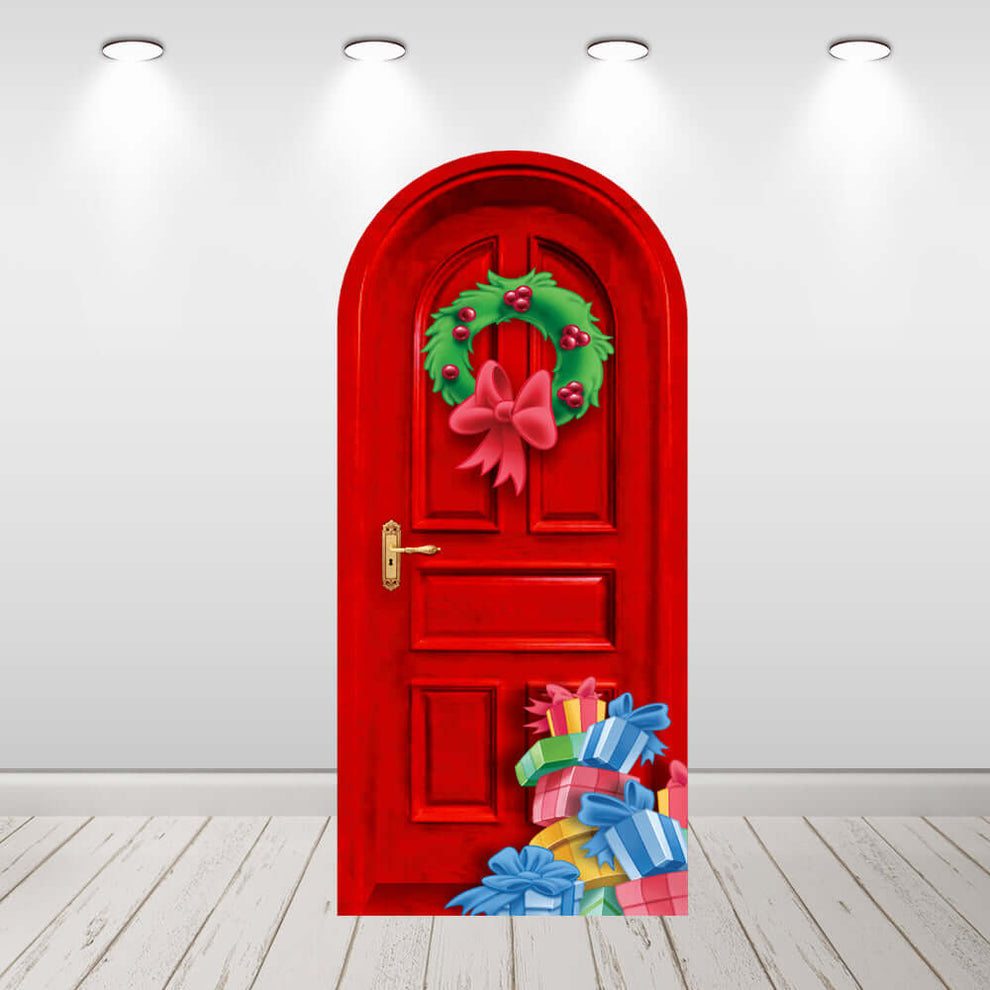 Red Chirstmas Arch Cover Chiara Backdrops Green Chirstmas Tree Feliz N